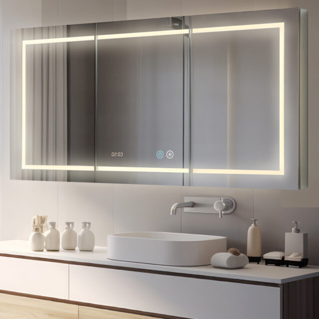 Bathroom Mirror with Digital Clock by Aquadom: Timely & Modern